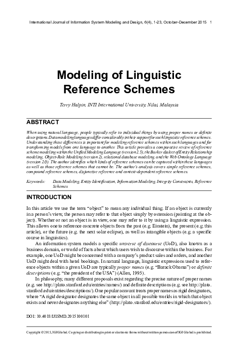 (PDF) Modeling of Linguistic Reference Schemes