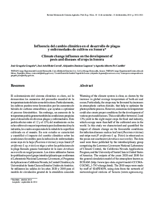 (PDF) Influencia del cambio climático en el desarrollo de plagas y enfermedades de cultivos en ...