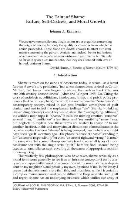 (PDF) The Taint of Shame: Failure, Self-Distress, and Moral Growth