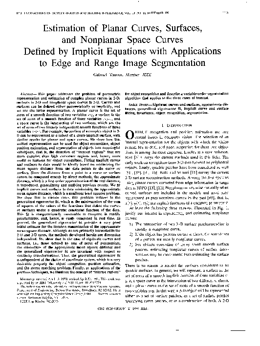 (PDF) Estimation of planar curves, surfaces, and nonplanar space curves defined by implicit ...