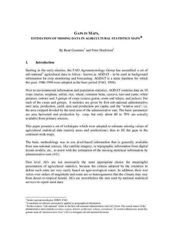 (PDF) Gaps in Maps , Estimation of Missing Data in Agricultural Statistics Maps Α Α Α Α
