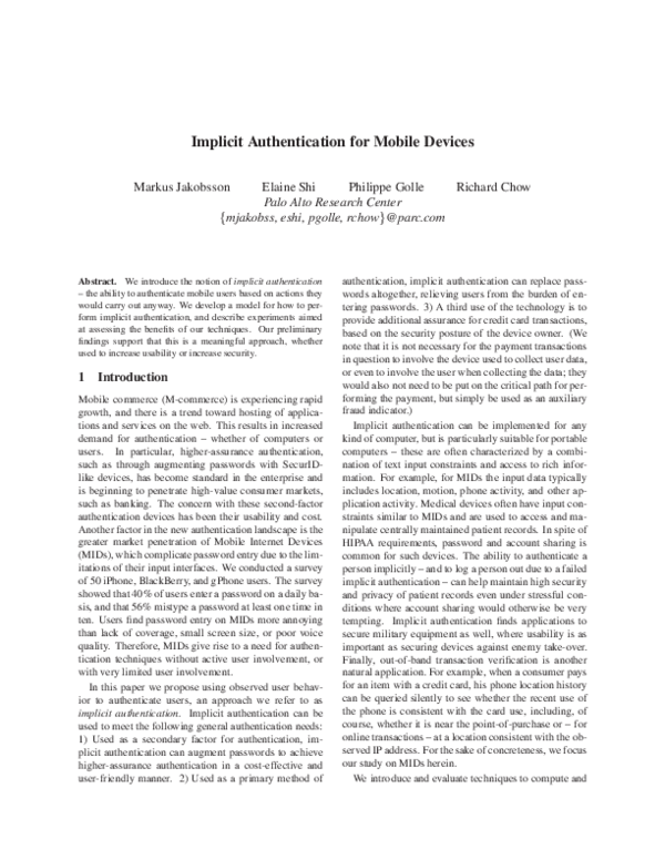 (PDF) Implicit authentication for mobile devices