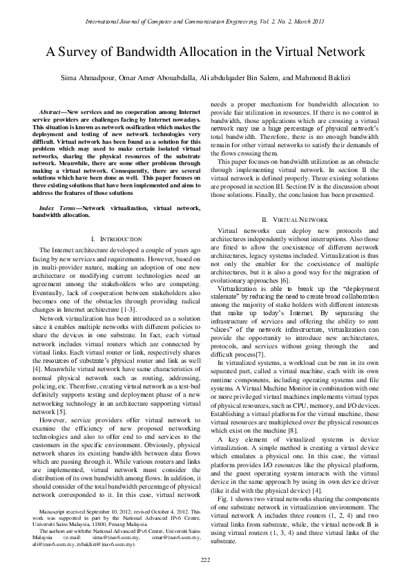 (PDF) A Survey of Bandwidth Allocation in the Virtual Network