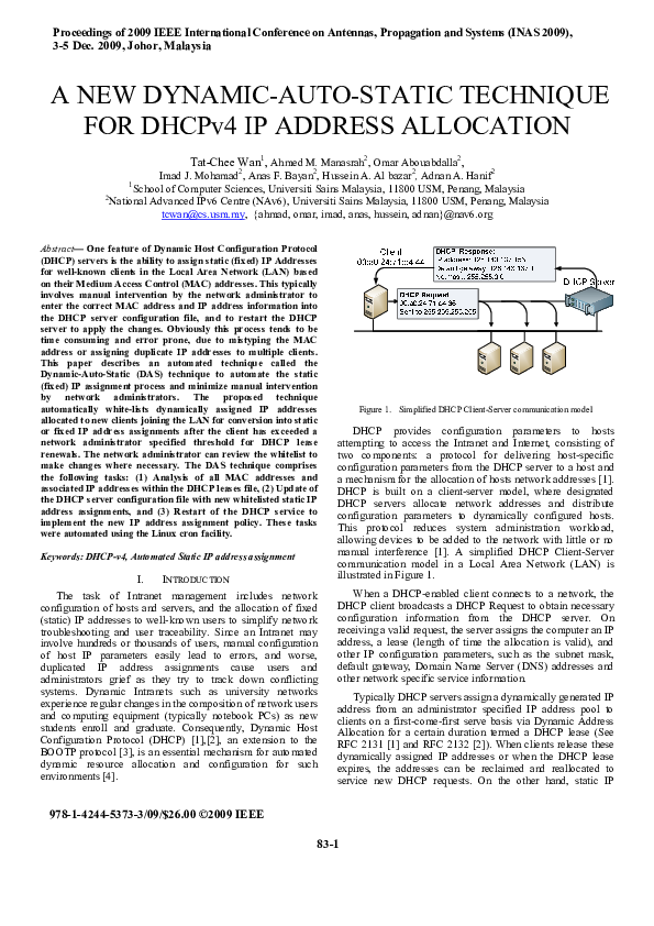 (PDF) A New Dynamic-Auto-Static Technique for DHCPv4 IP Address Allocation