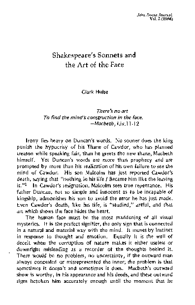 (PDF) Shakespeare's Sonnets and the Art of the Face