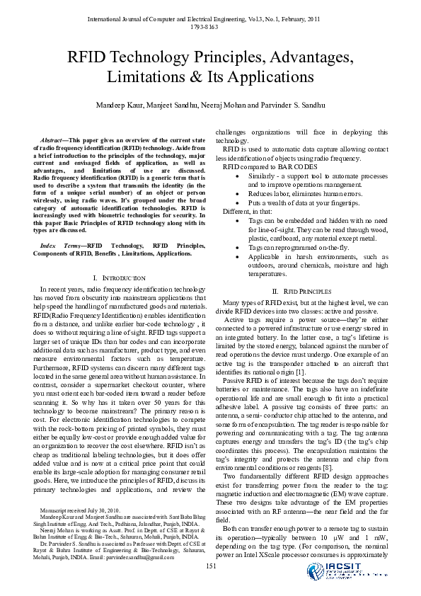 (PDF) RFID Technology Principles, Advantages, Limitations & Its ...