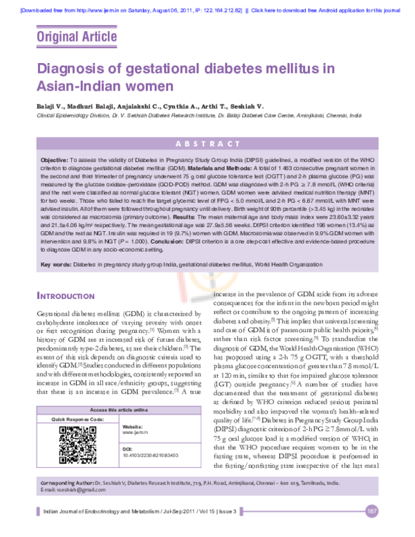 PDF Diagnosis Of Gestational Diabetes Mellitus In Asian Indian Women pdf-diagnosis-of-gestational-diabetes-mellitus-in-asian-indian-women