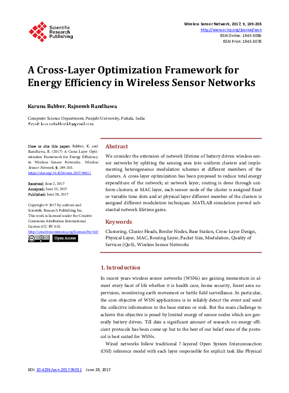 Pdf A Cross Layer Optimization Framework For Energy Efficiency In Wireless Sensor Networks
