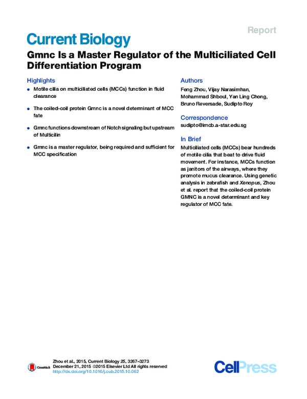 (PDF) Gmnc Is a Master Regulator of the Multiciliated Cell ...