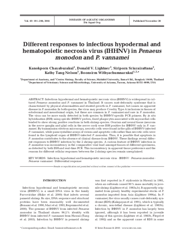 (PDF) Different responses to infectious hypodermal and hematopoietic ...