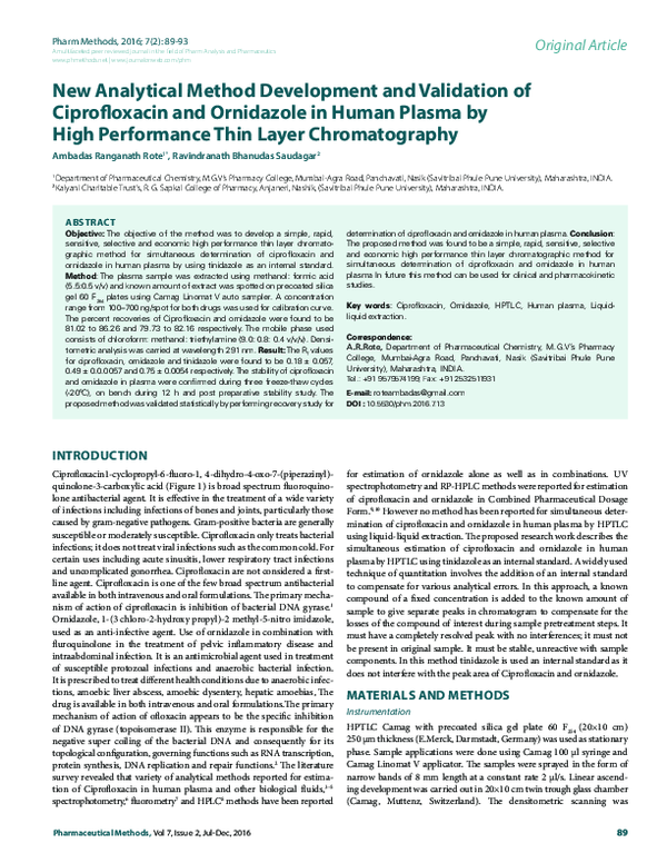 (PDF) New Analytical Method Development and Validation of Ciprofloxacin and Ornidazole in Human ...