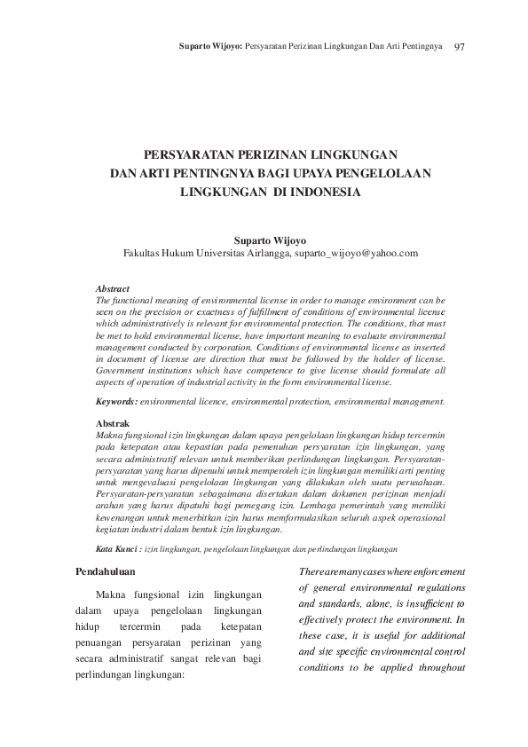 (PDF) Persyaratan Perizinan Lingkungan Dan Arti Pentingnya Bagi Upaya ...