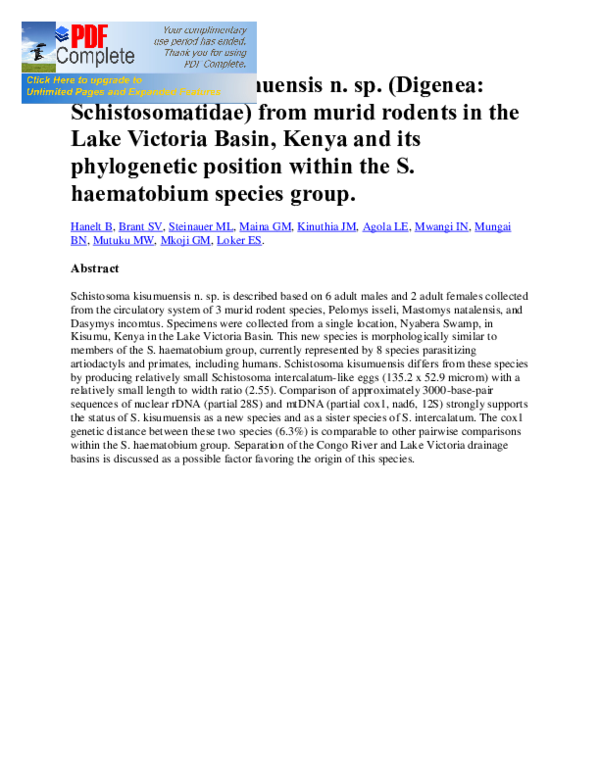 (PDF) Schistosoma kisumuensis n. sp. (Digenea: Schistosomatidae) from ...