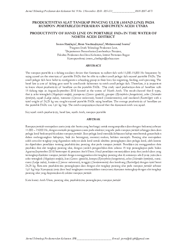 (PDF) Produktivitas Alat Tangkap Pancing Ulur (Hand Line) Pada Rumpon ...