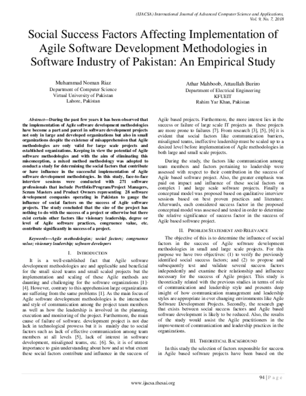 (PDF) Social Success Factors Affecting Implementation of Agile Software ...