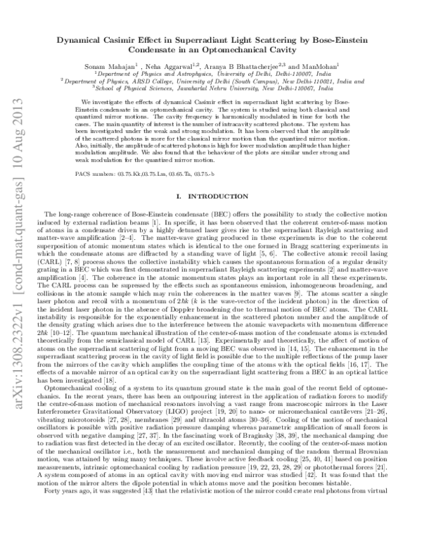 (PDF) Dynamical Casimir effect in superradiant light scattering by Bose ...