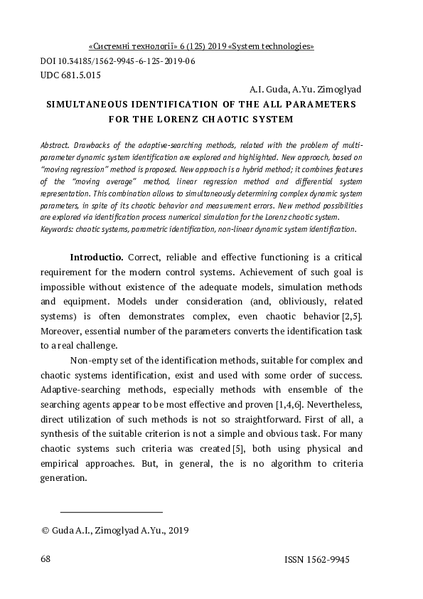 Pdf Simultaneous Identification Of The All Parameters For The Lorenz Chaotic System Anton