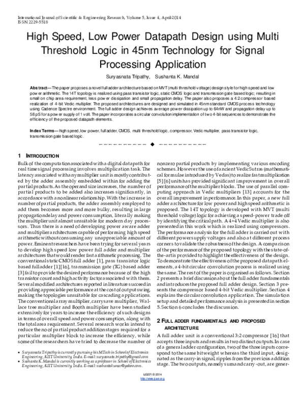 (PDF) High Speed, Low Power Datapath Design using Multi Threshold Logic in 45nm Technology for ...