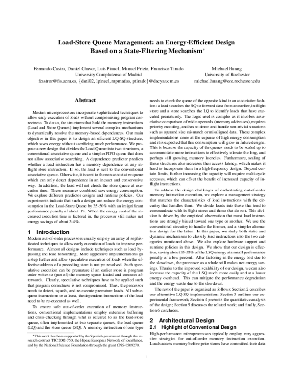 (PDF) Load-store queue management: An energy-efficient design based on a state-filtering mechanism