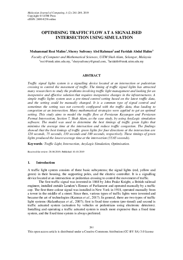 (PDF) Optimising Traffic Flow at a Signalised Intersection Using Simulation