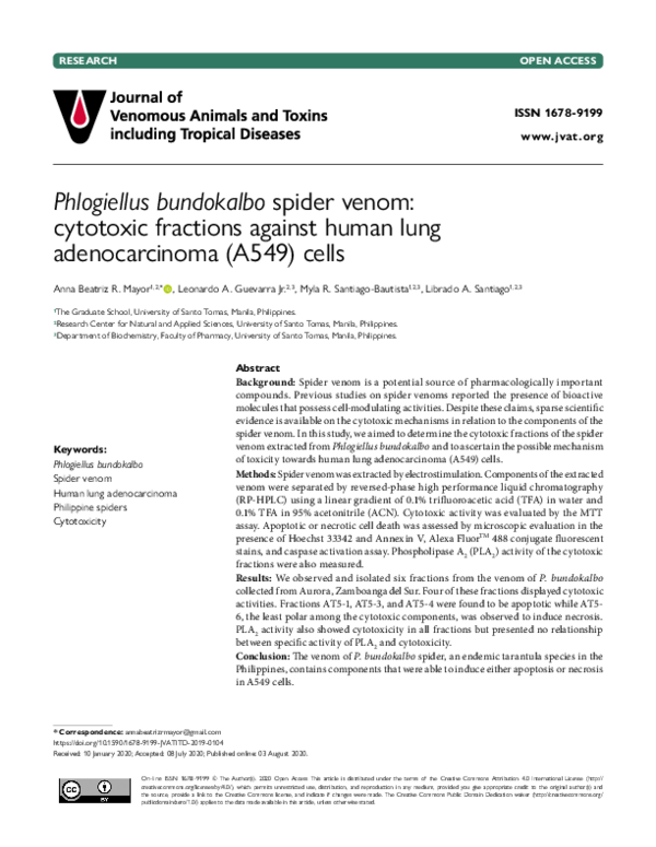 (PDF) Phlogiellus bundokalbo spider venom: cytotoxic fractions against ...