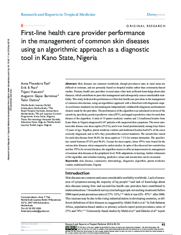 (PDF) First-line health care provider performance in the management of ...