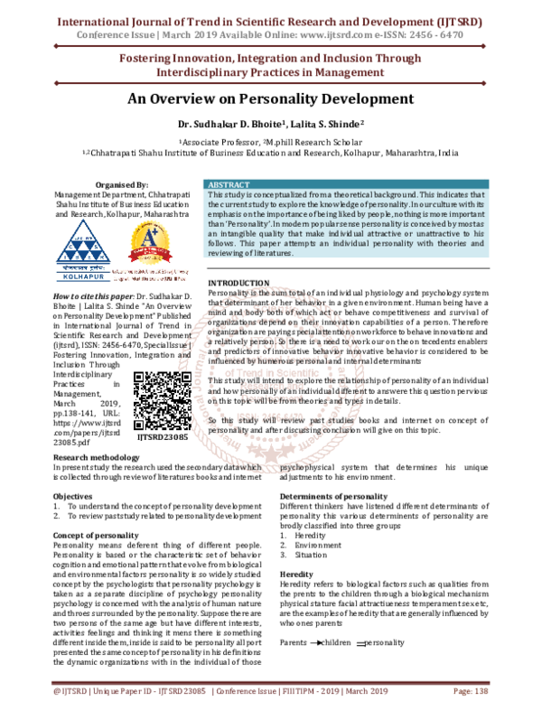 (PDF) An Overview on Personality Development