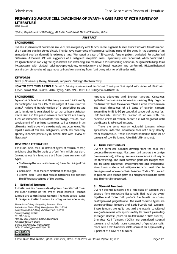 (PDF) Primary Squamous Cell Carcinoma of Ovary- a Case Report with Review of Literature