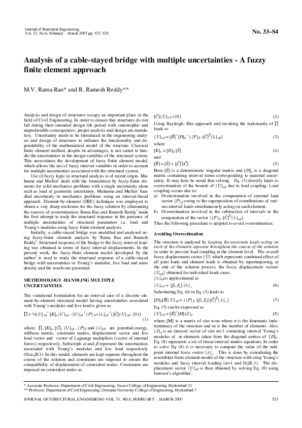 (PDF) Analysis of a cable-stayed bridge with multiple uncertainties- A fuzzy finite element approach