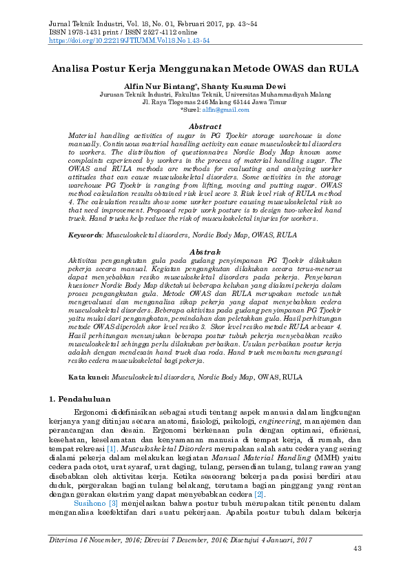 (PDF) Analisa Postur Kerja Menggunakan Metode OWAS dan RULA