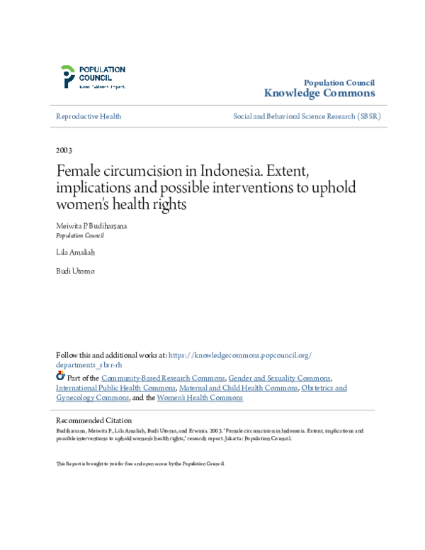 Pdf Female Circumcision In Indonesia Extent Implications And Possible Interventions To