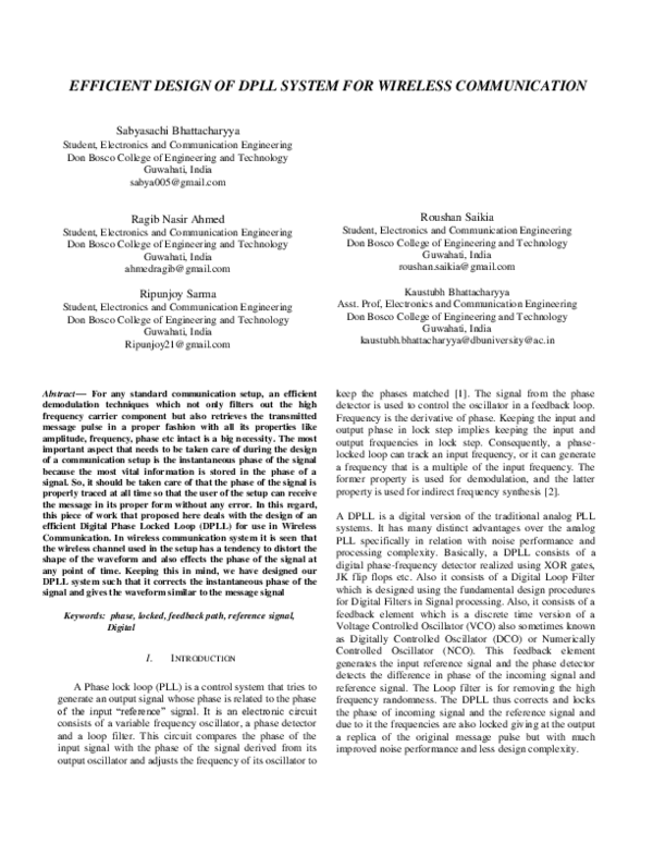 (PDF) Efficient Design of DPLL System for Wireless Communication