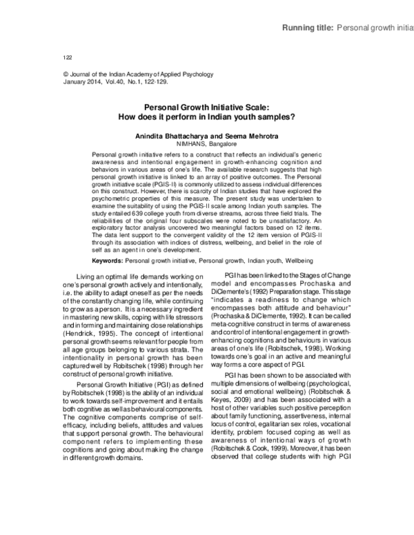 (PDF) Personal growth initiative scale: How does it perform in Indian ...