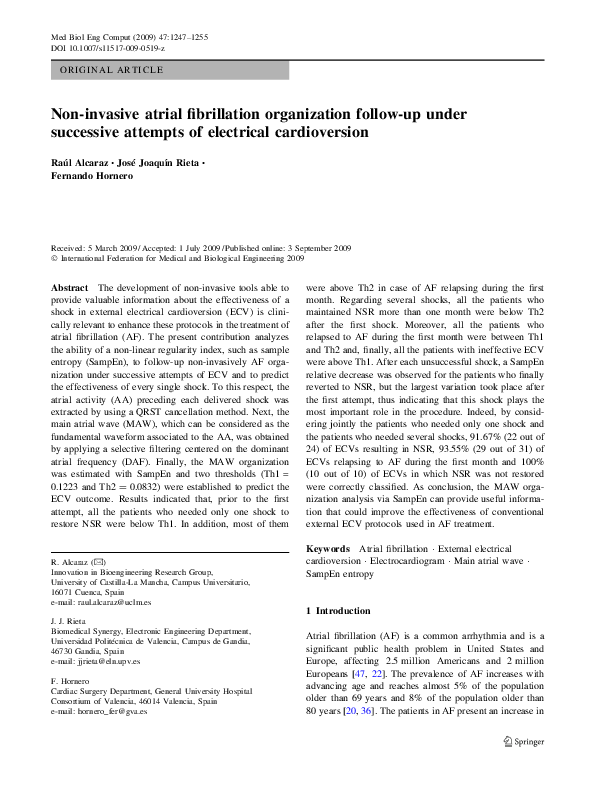 (PDF) Non-invasive atrial fibrillation organization follow-up under successive attempts of ...