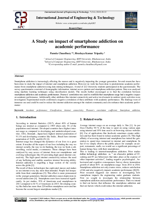 (PDF) A Study on impact of smartphone addiction on academic performance