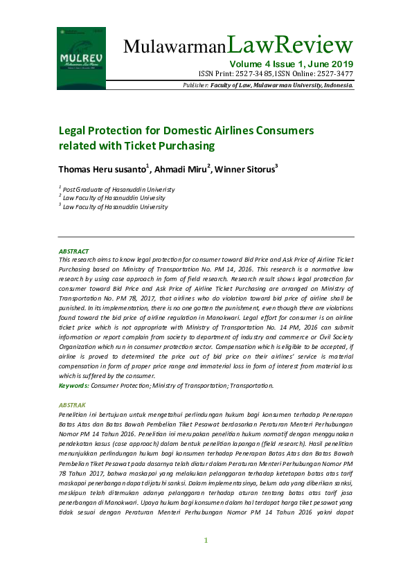 (PDF) Legal Protection for Domestic Airlines Consumers Related with ...