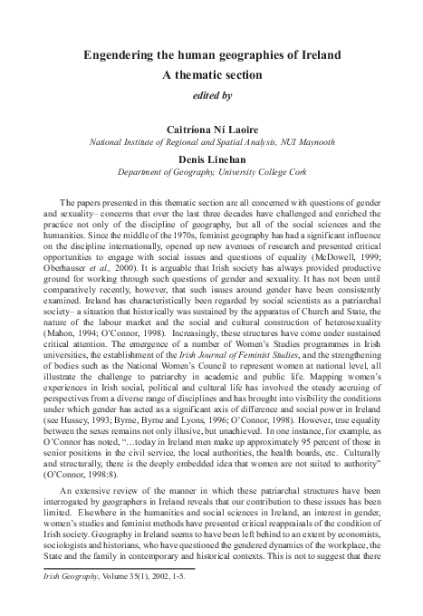 (PDF) Engendering the human geographies of Ireland a thematic section