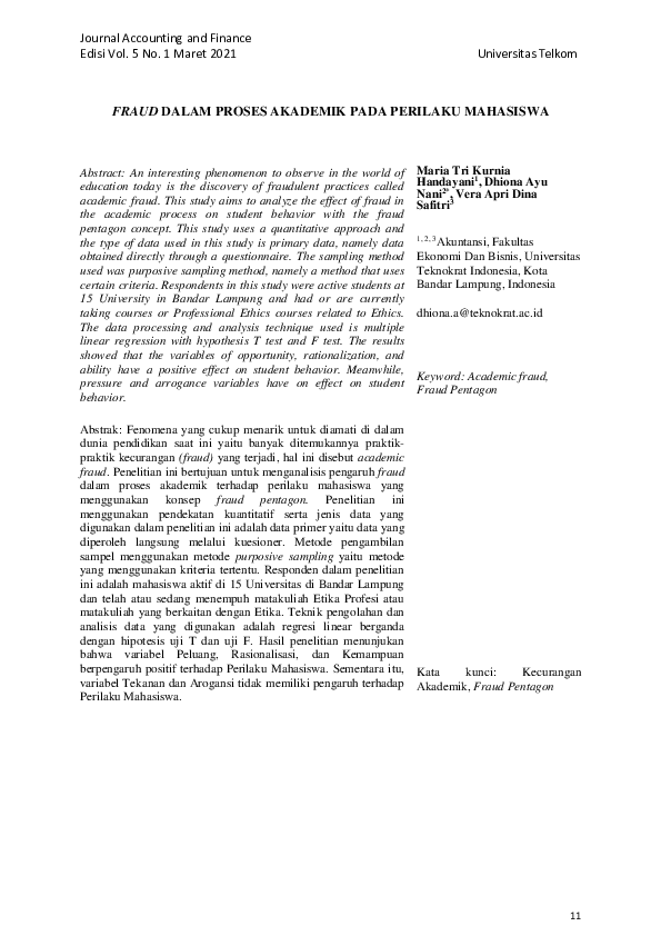 (PDF) Fraud dalam Proses Akademik pada Perilaku Mahasiswa