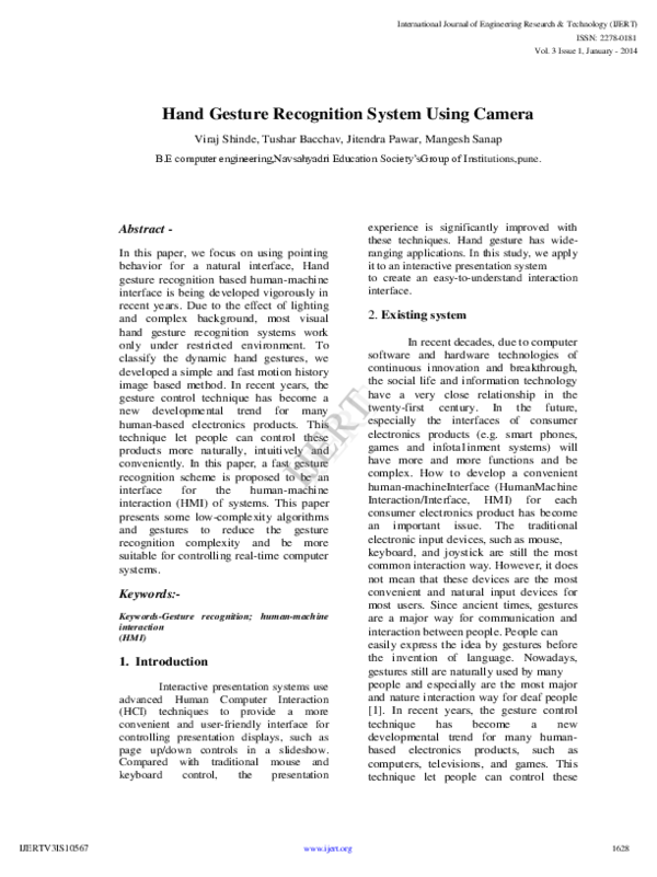 Pdf Hand Gesture Recognition System Using Camera
