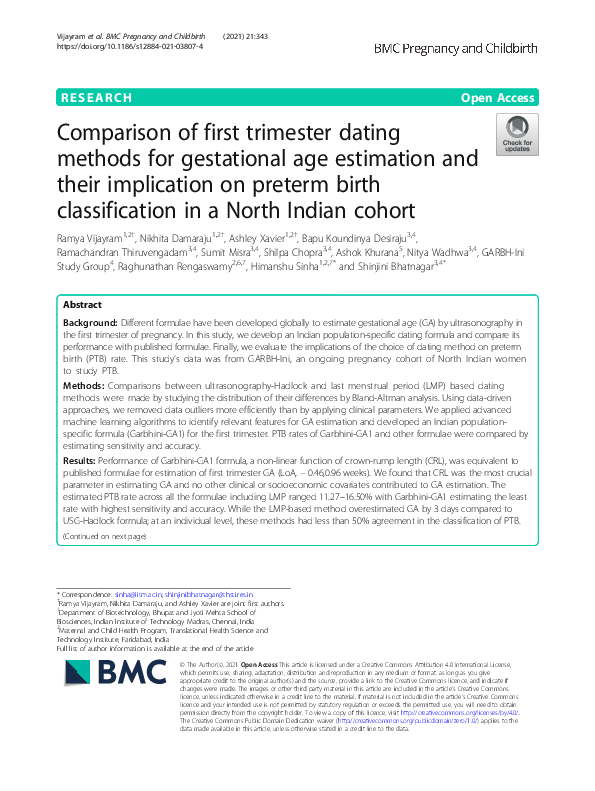 (PDF) Comparison of first trimester dating methods for gestational age ...