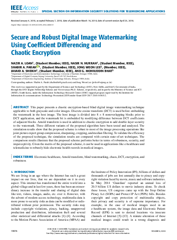 (PDF) Robust Image Watermarking with Chaotic Encryption