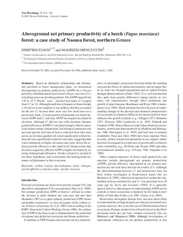 (PDF) Aboveground net primary productivity of a beech (Fagus moesiaca ...