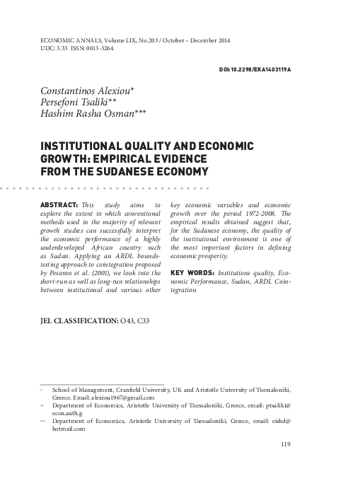 (PDF) Institutional quality and economic growth: Empirical evidence from the Sudanese economy