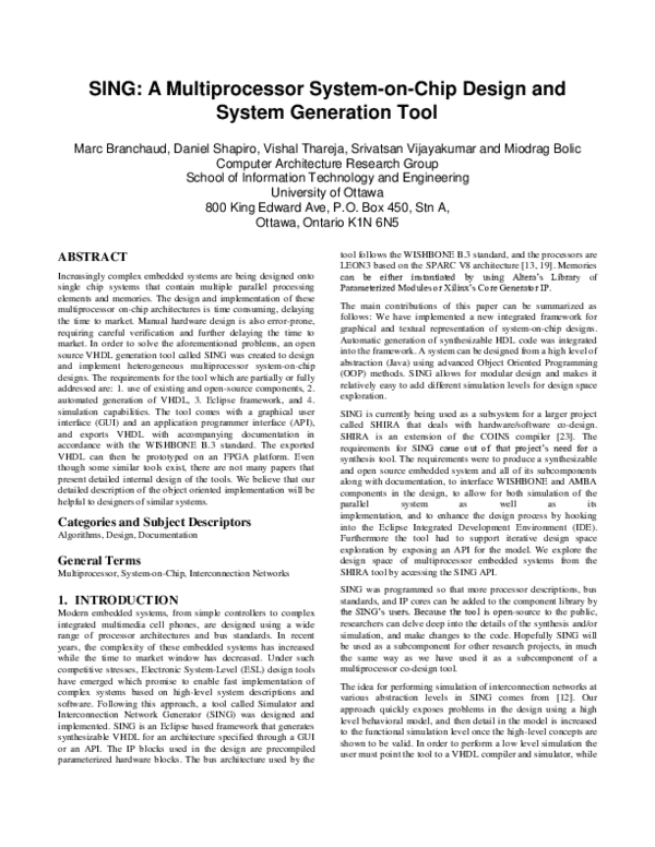 (PDF) SING: A multiprocessor system-on-chip design and system generation tool