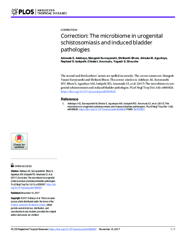 (PDF) Correction: The microbiome in urogenital schistosomiasis and ...