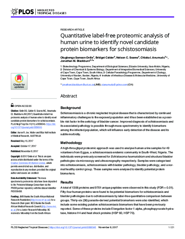 (PDF) Quantitative label-free proteomic analysis of human urine to identify novel candidate ...