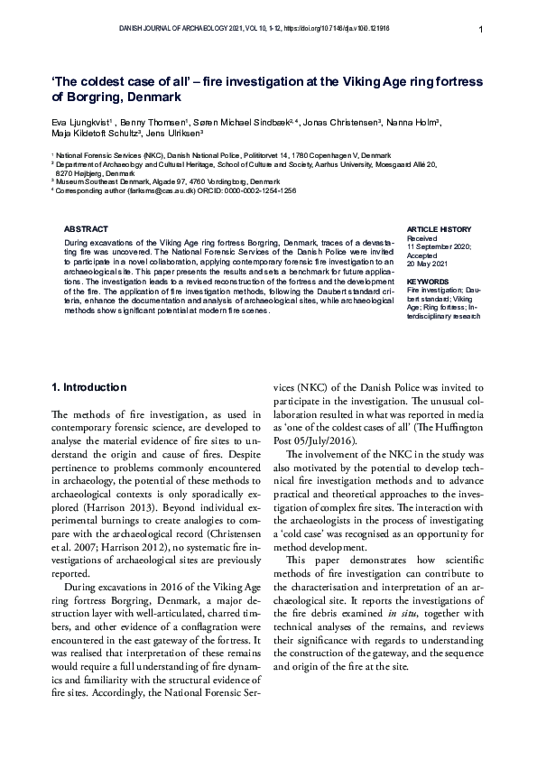 (PDF) 'The coldest case of all' -fire investigation at the Viking Age ...