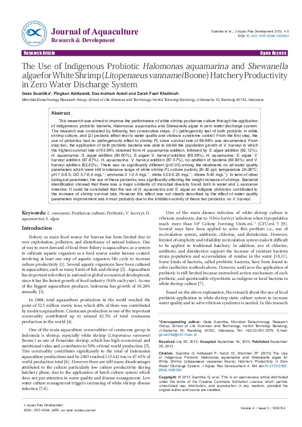 (PDF) The Use of Indigenous Probiotic Halomonas aquamarina and ...