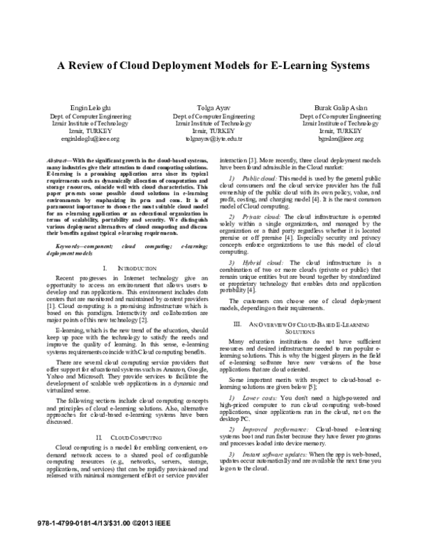 (PDF) A review of cloud deployment models for e-learning systems