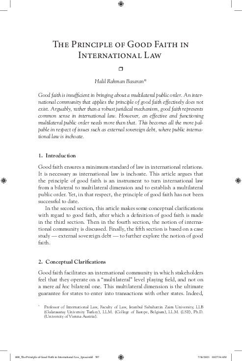 (PDF) The Principle of Good Faith in International Law